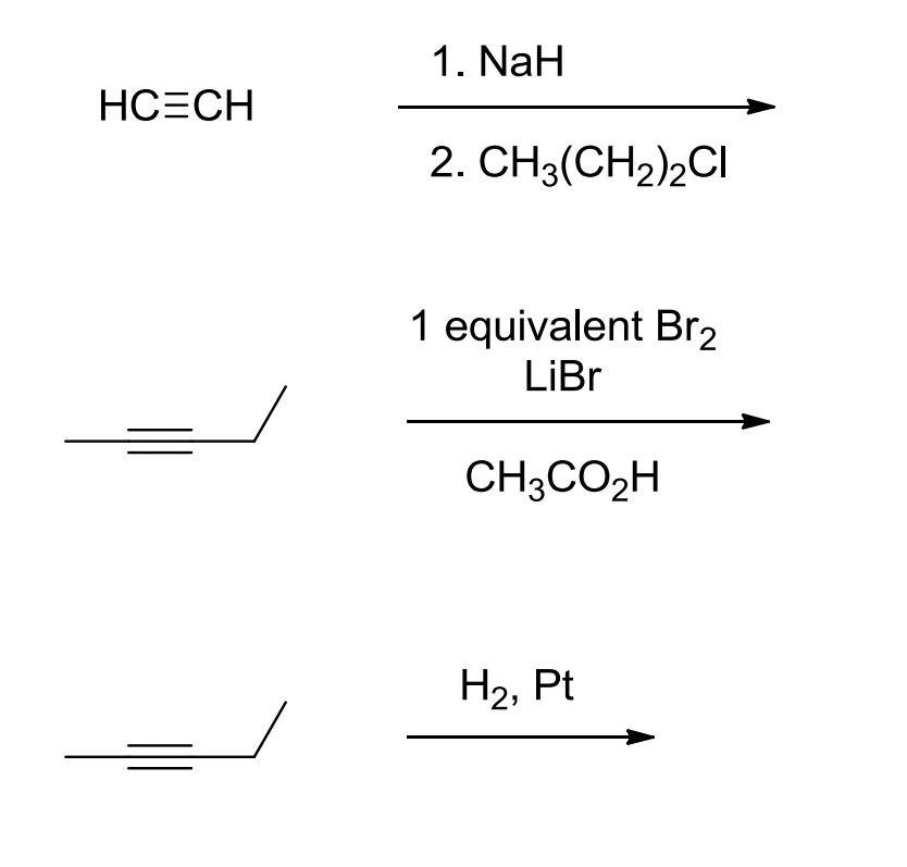 Solved 1. NaH HC=CH 2. CH3(CH2)2CI 1 equivalent Br2 LiBr | Chegg.com