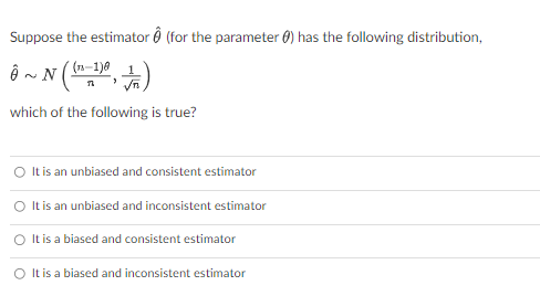 Solved Suppose the estimator θ^ (for the parameter θ ) has | Chegg.com