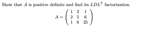 Solved Show that A is positive definite and find its LDLT | Chegg.com