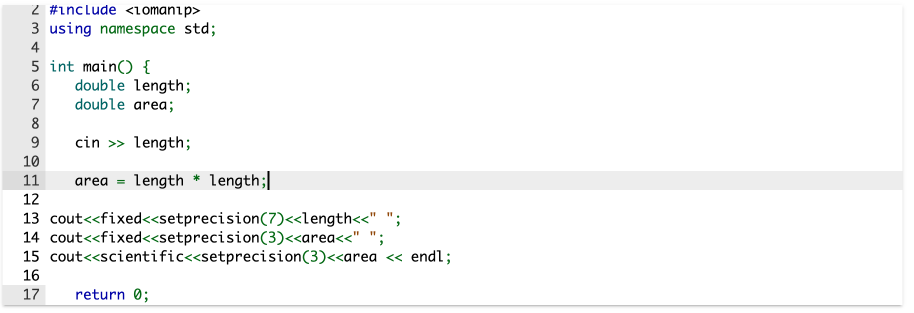 Solved Double length is read from input and area is the | Chegg.com