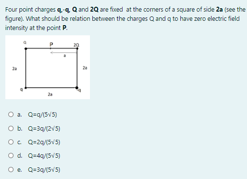 Solved Four point charges q,−q,Q and 2Q are fixed at the | Chegg.com