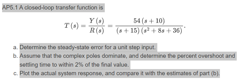 Solved AP5.1 A closed-loop transfer function is | Chegg.com