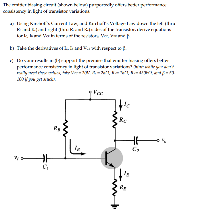 Solved The emitter biasing circuit (shown below) purportedly | Chegg.com