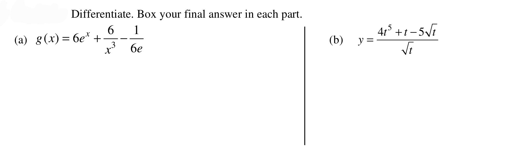 Solved Differentiate. Box your final answer in each part. | Chegg.com