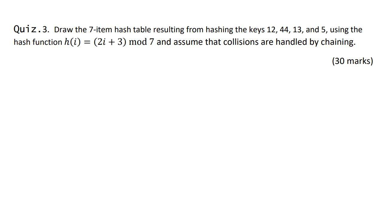 Solved Quiz.3. Draw the 7-item hash table resulting from | Chegg.com