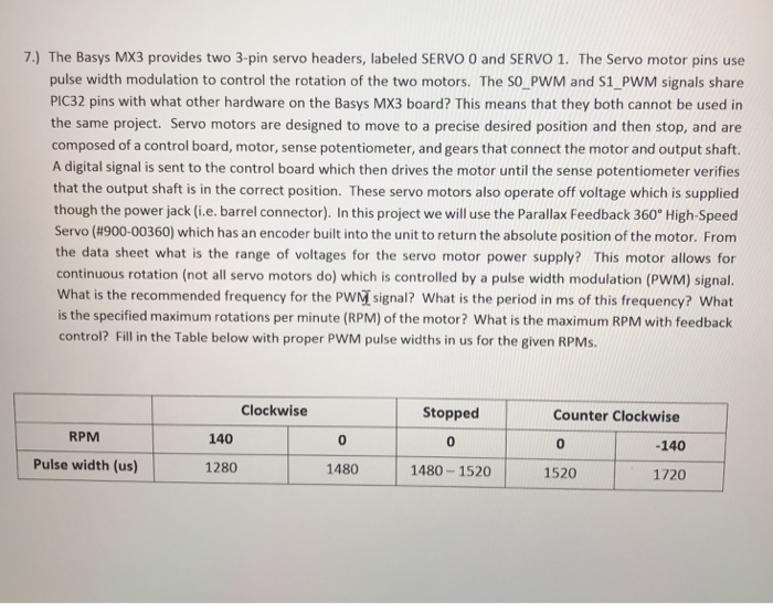 7.) The Basys MX3 provides two 3-pin servo headers, | Chegg.com