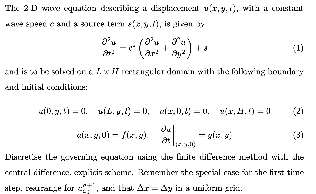 Solved The 2-D wave equation describing a displacement u(x, | Chegg.com