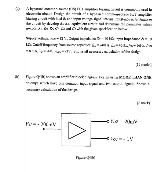 Solved a) A bypassed common-source (CS) FET amplifier | Chegg.com