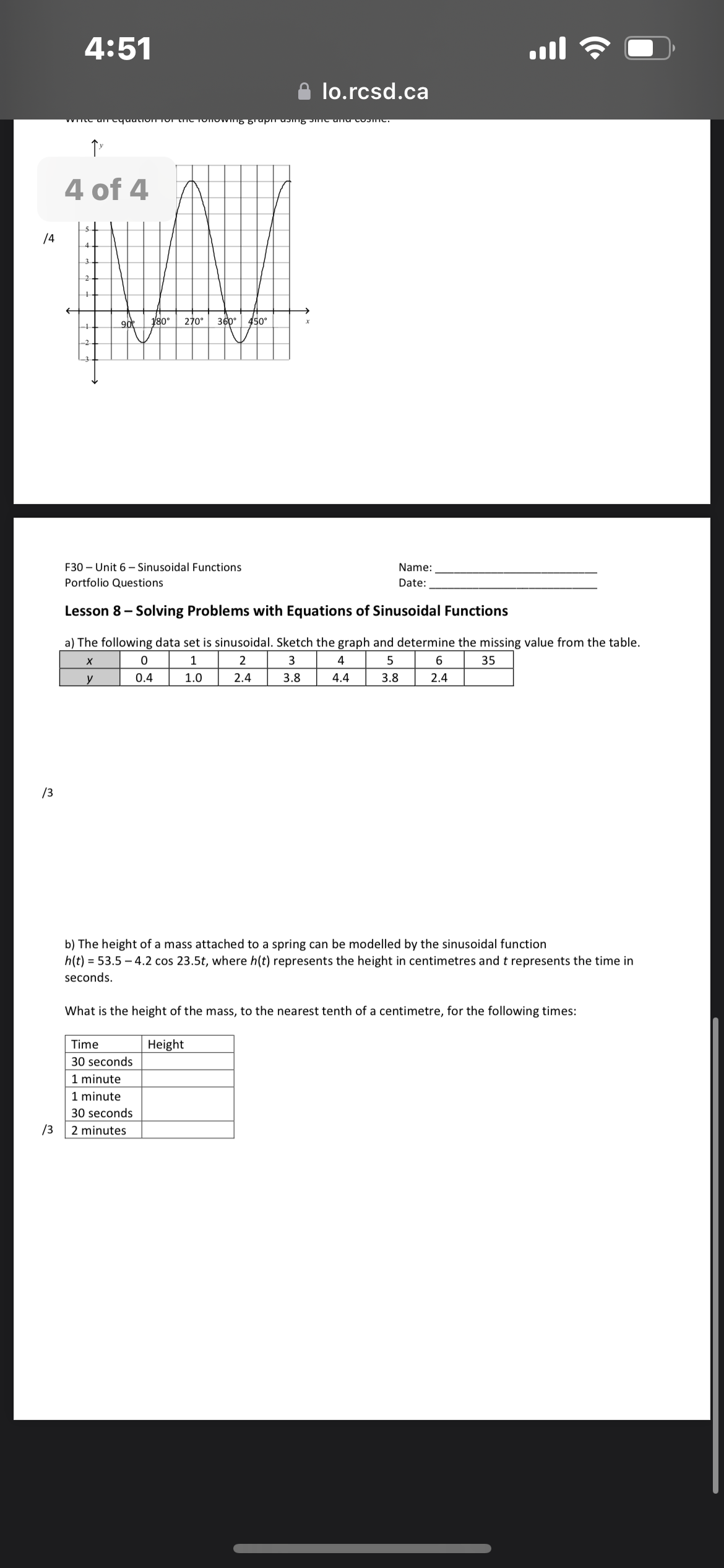 Solved F30 - ﻿Unit 6 - ﻿Sinusoidal FunctionsName:Portfolio | Chegg.com