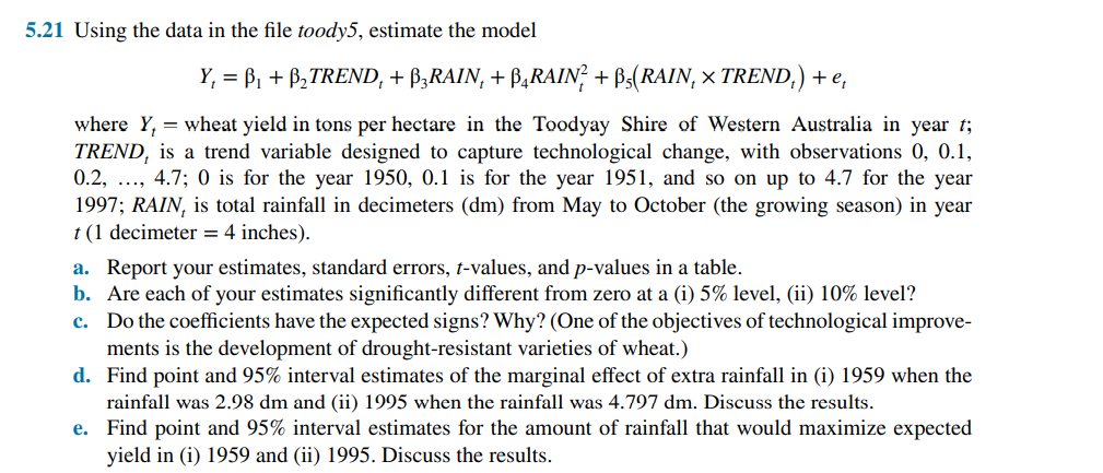5.21 Using the data in the file toody5, estimate the | Chegg.com