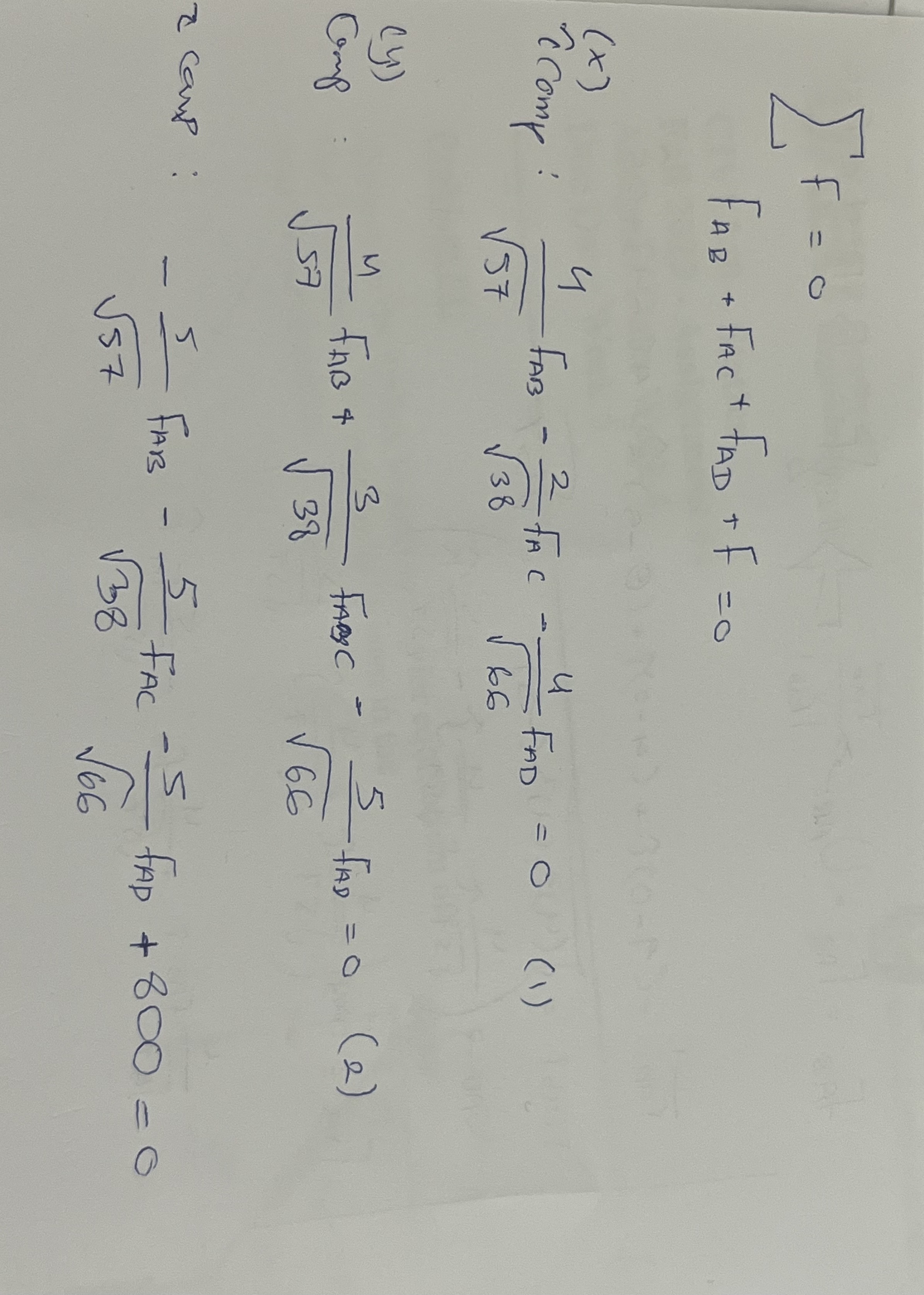Solved FAB+FAC+FAD+F=0 icomP(x):574FAB−382FAC−664FAD=0 (y) | Chegg.com