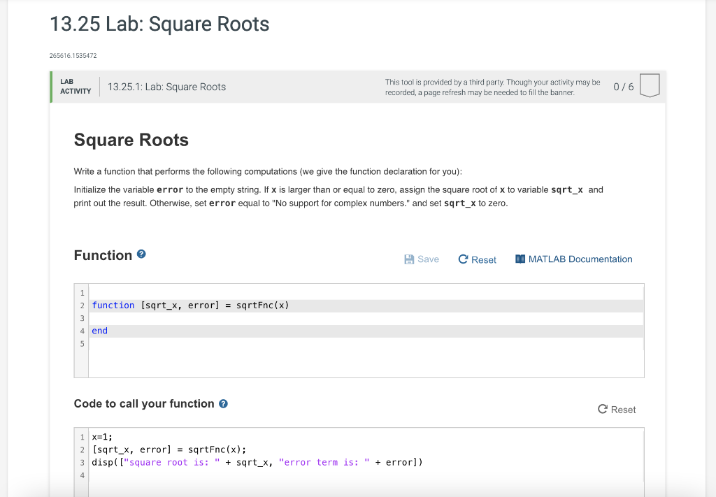 Solved 13.25 Lab: Square Roots 265616.1535472 LAB ACTIVITY | Chegg.com