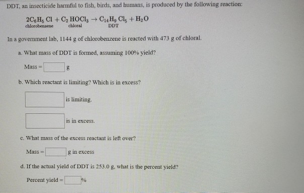 Solved DDT, an insecticide harmful to fish, birds, and | Chegg.com