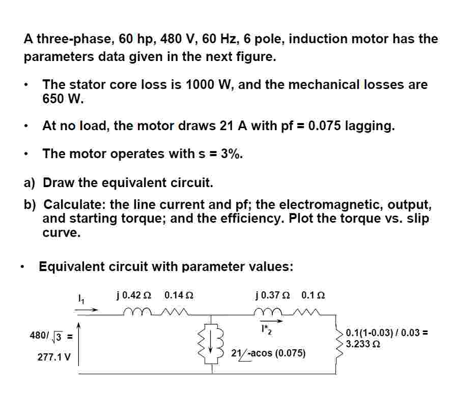 Solved A three-phase, 60hp,480V,60Hz,6 ﻿pole, induction | Chegg.com