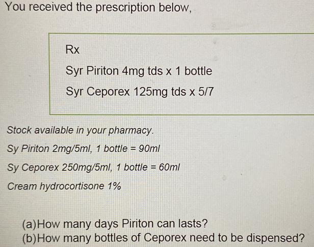 Solved You received the prescription below, Rx Syr Piriton | Chegg.com