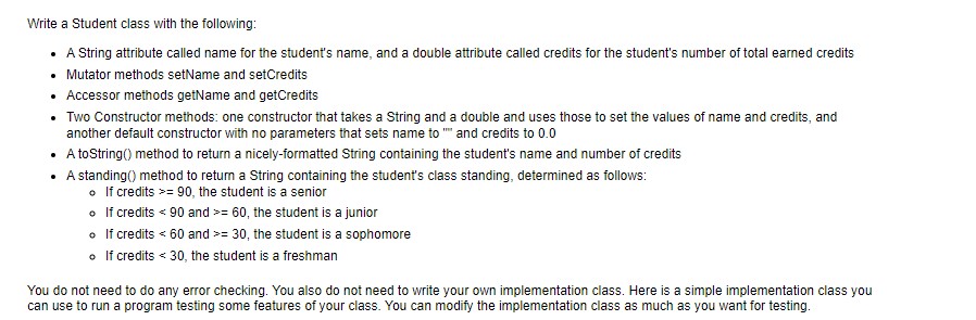 Solved Write a Student class with the following: - A String | Chegg.com