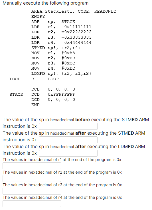 Solved The value of the sp in hexadecimal before executing | Chegg.com