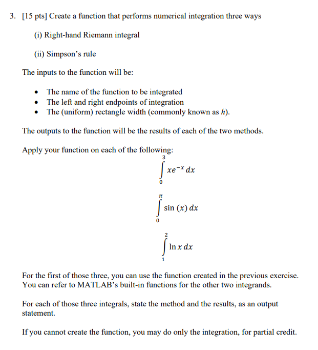 Solved 3. [15 pts] Create a function that performs numerical | Chegg.com
