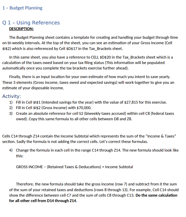 1 - Budget Planning Q1 - Using References | Chegg.com