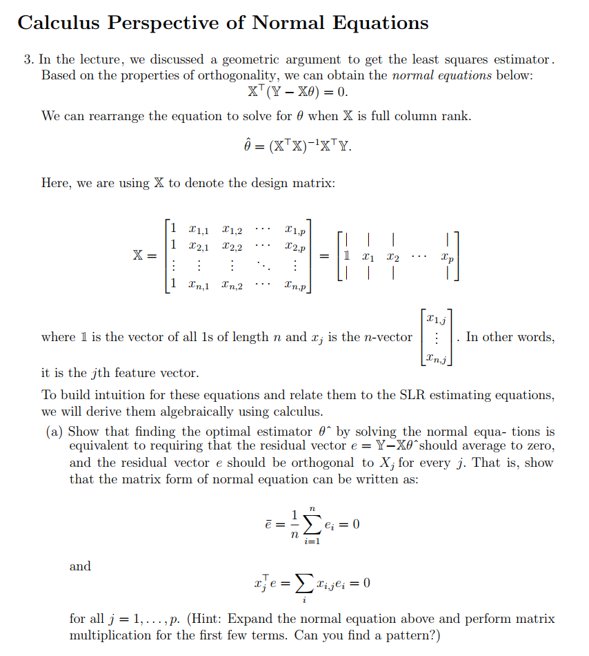 Calculus Perspective of Normal Equations 3. In the | Chegg.com
