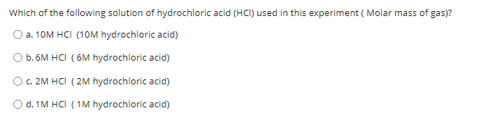 Solved Which of the following solution of hydrochloric acid | Chegg.com