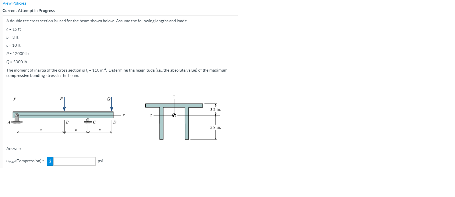 Solved A double tee cross section is used for the beam shown | Chegg.com