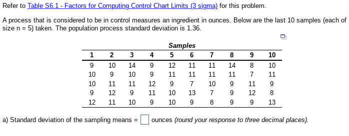 Solved Refer to Table S6.1 - Factors for Computing_Control | Chegg.com