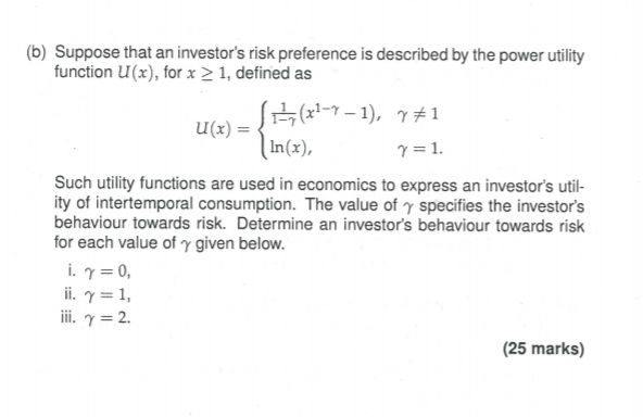 (b) Suppose that an investor's risk preference is | Chegg.com