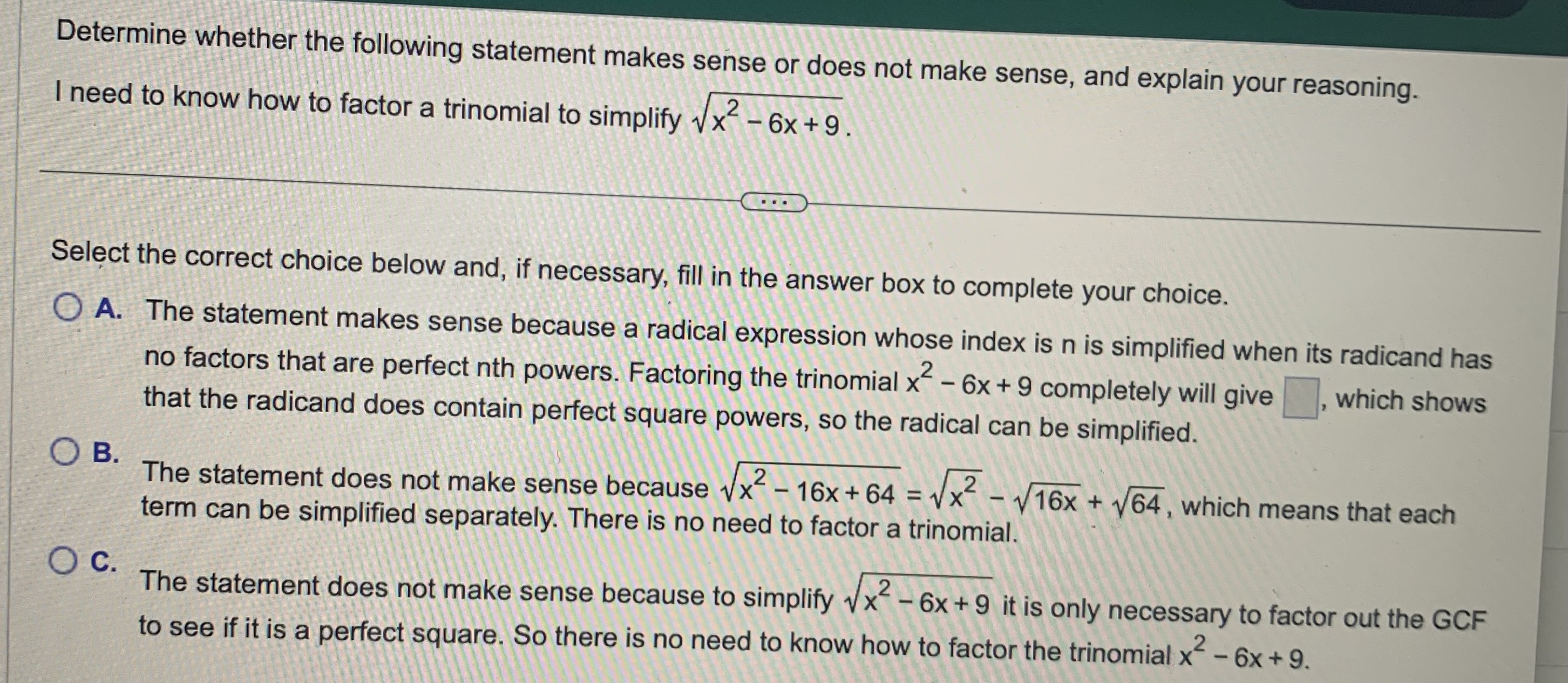 Solved Determine whether the following statement makes sense | Chegg.com