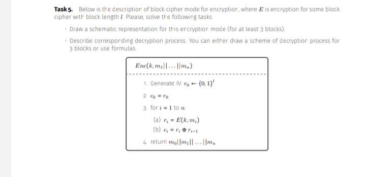 Task 5. Below is the description of block cipher mode | Chegg.com