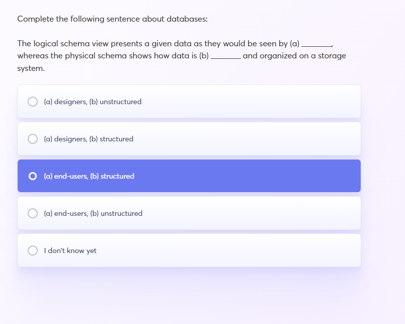 Solved Complete the following sentence about databases: The | Chegg.com