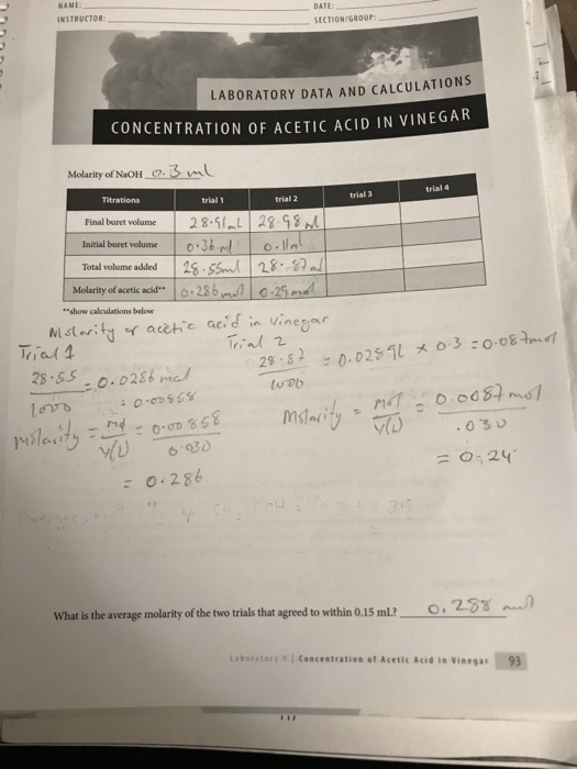 Solved NAME INSTRUCTOR DATE: SECTION/GROUP LABORATORY DATA | Chegg.com
