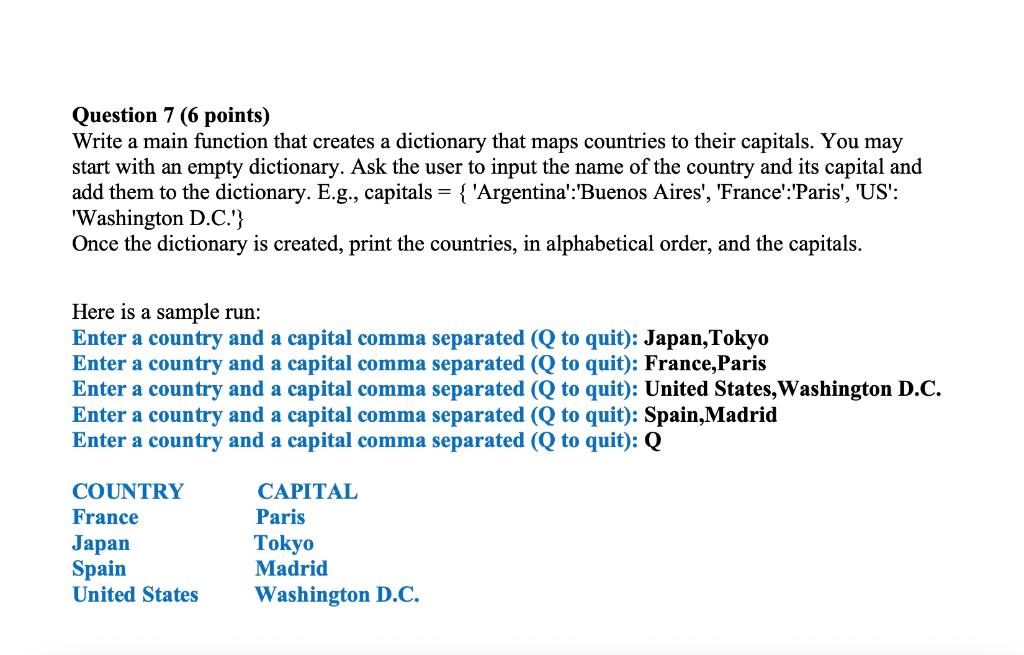 Solved Question 7 (6 points) Write a main function that | Chegg.com