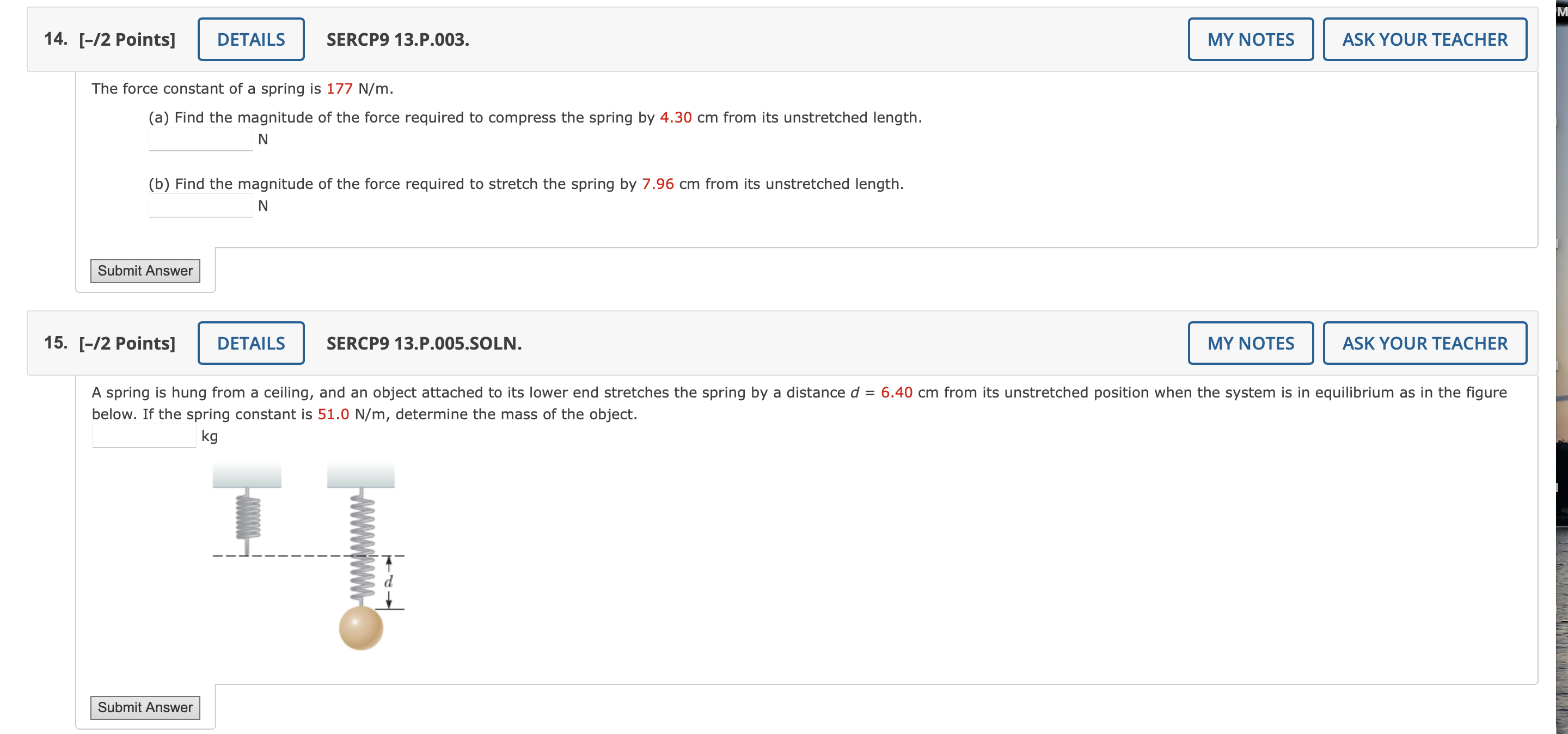 Solved The force constant of a spring is 177Nm.(a) ﻿Find the | Chegg.com