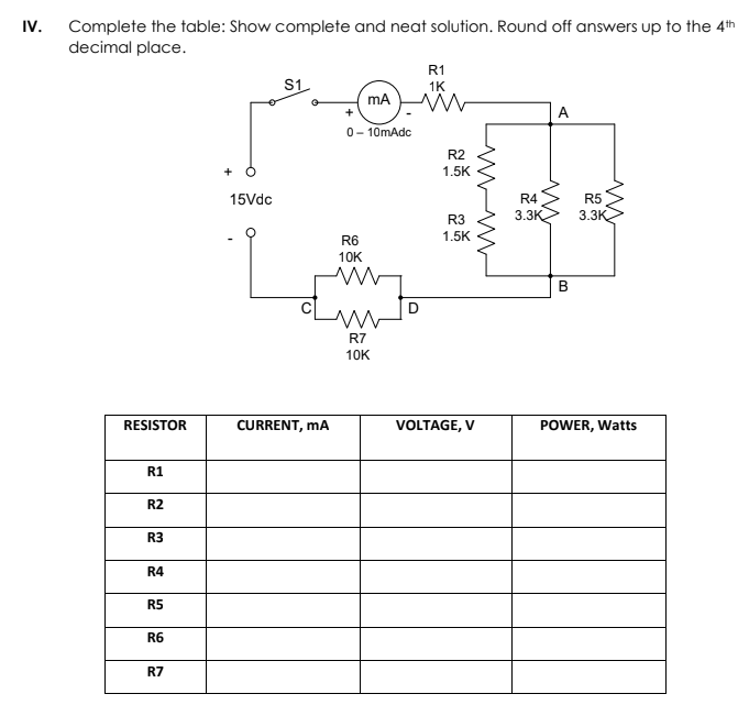 Solved IV. Complete the table: Show complete and neat | Chegg.com