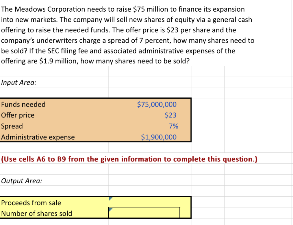 Solved The Meadows Corporation needs to raise $75 million to | Chegg.com