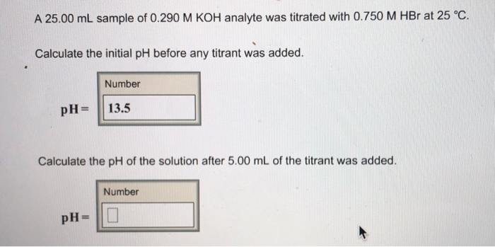 Solved A 25.00 mL sample of 0.290 M KOH analyte was titrated | Chegg.com
