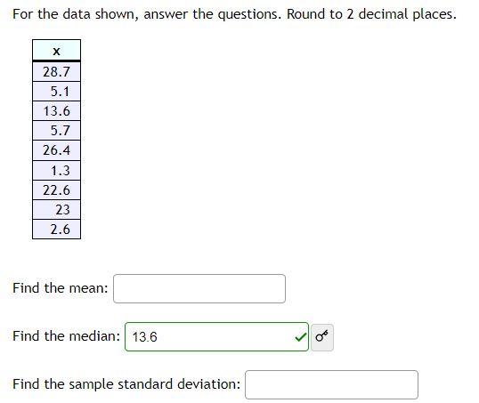 Solved For the data shown, answer the questions. Round to 2 | Chegg.com