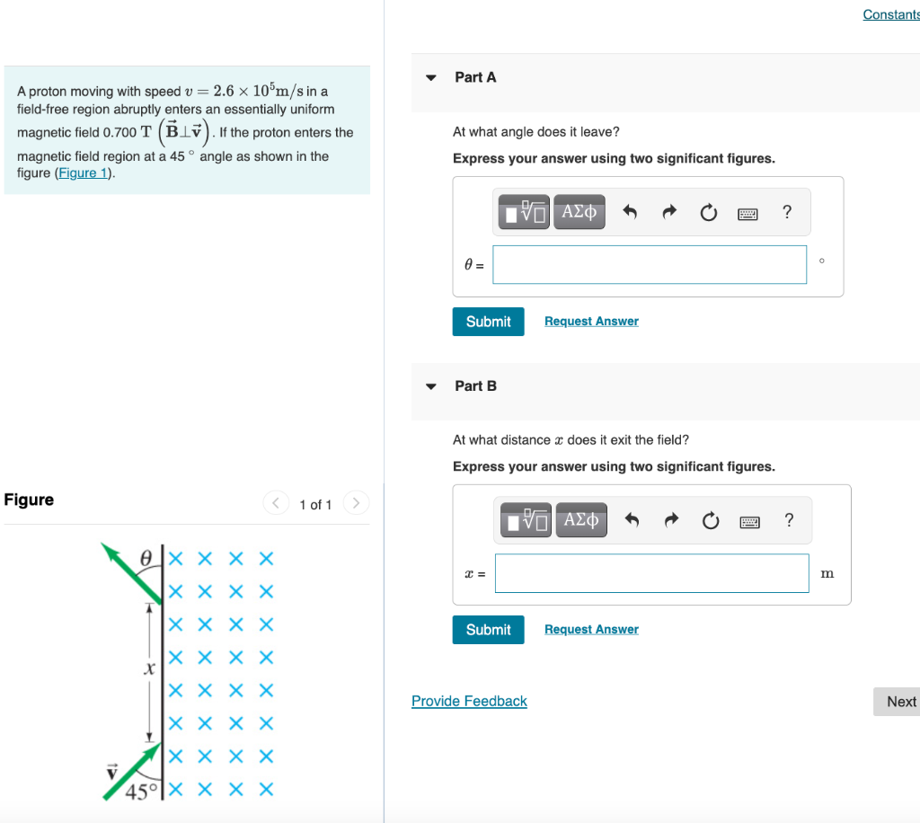 Solved Constants Part A A proton moving with speed v = 2.6 x | Chegg.com