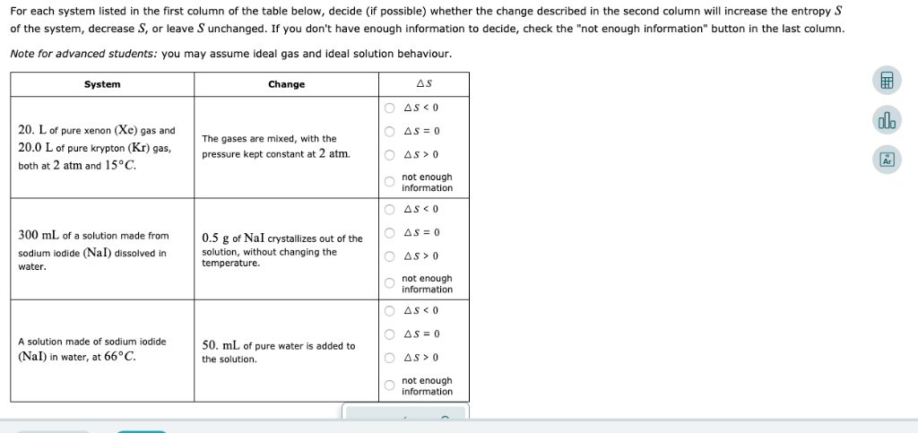 Solved For each system listed in the first column of the | Chegg.com