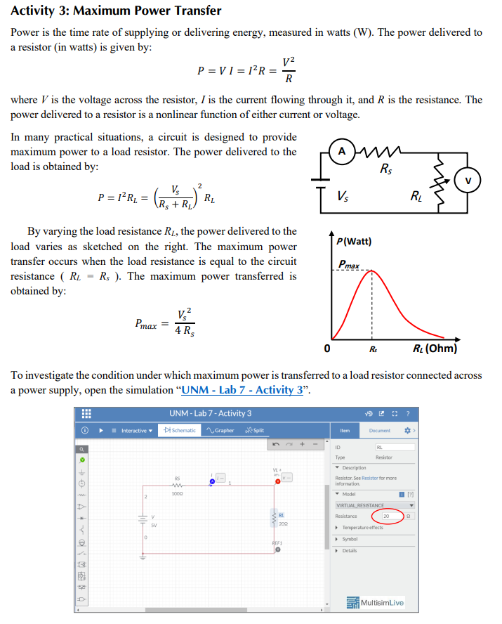 Solved Activity 3: Maximum Power Transfer Power is the time | Chegg.com