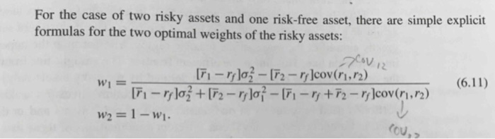 Solved For the case of two risky assets and one risk-free | Chegg.com