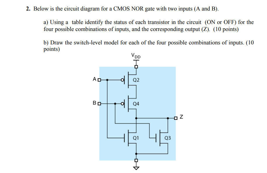 Solved 2. Below is the circuit diagram for a CMOS NOR gate | Chegg.com