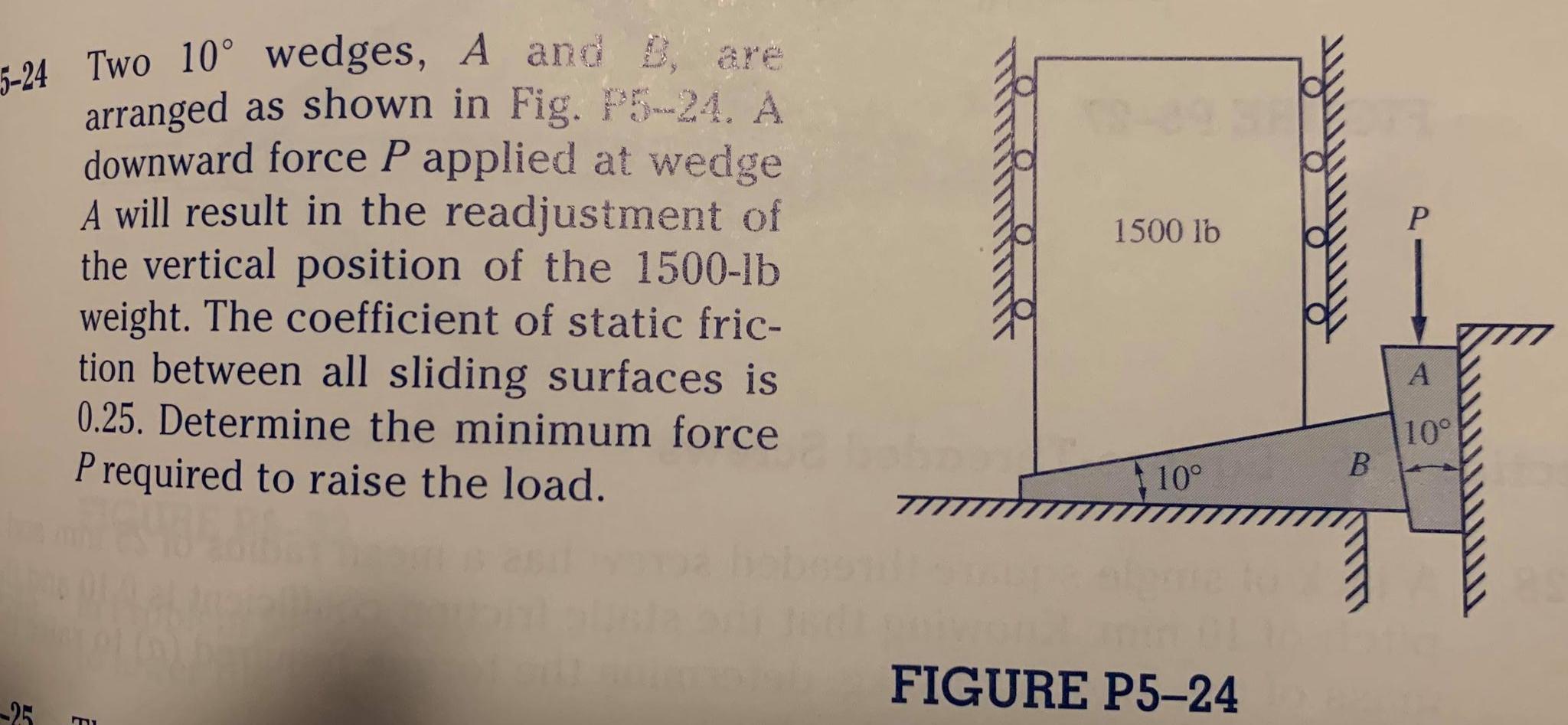 Solved Р 1500 lb 3-24 Two 10° wedges, A and D, are arranged | Chegg.com
