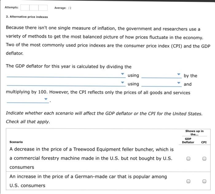 Solved Attempts Average: 12 2. Alternative price indexes | Chegg.com