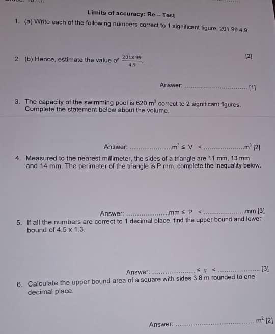 Solved Limits of accuracy: Re - Test 1. (a) Write each of | Chegg.com