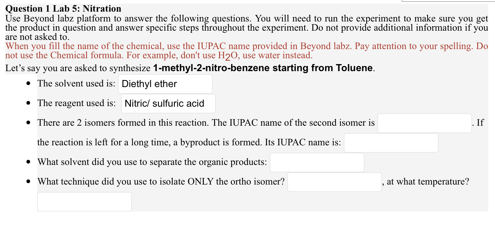 Solved Question 1 Lab 5: Nitration Use Beyond labz platform | Chegg.com