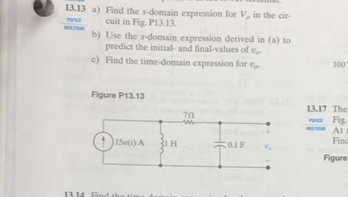 Solved 13.13 a) Find the s-domain expression for Vo in the | Chegg.com