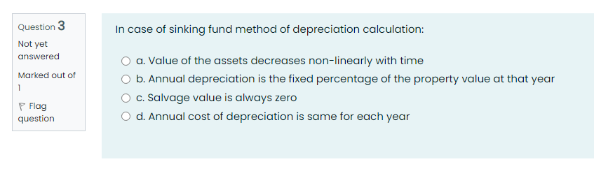 Solved In case of sinking fund method of depreciation | Chegg.com