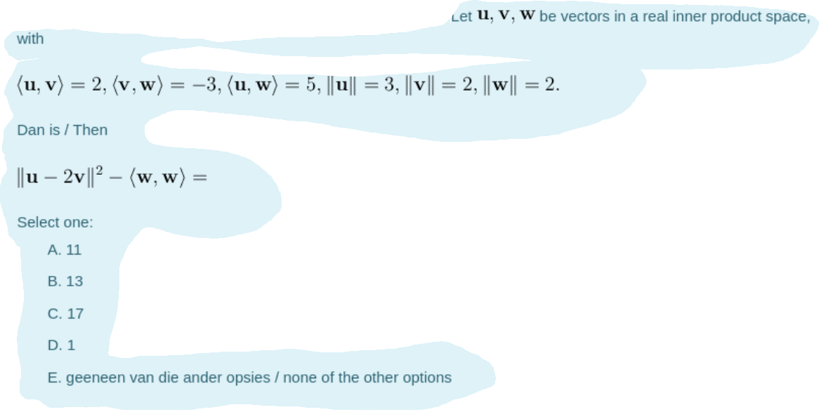 Solved Let u,v,w be vectors in a real inner product | Chegg.com Solved Let u,v,w be vectors in a real inner product | Chegg.com